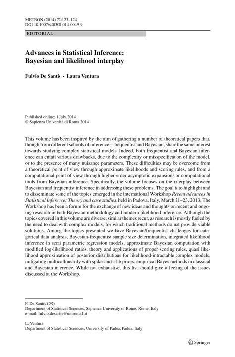 Pdf Advances In Statistical Inference Bayesian And Likelihood Interplay