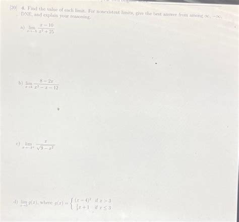 solved 4 find the value of each limit for nonexistent