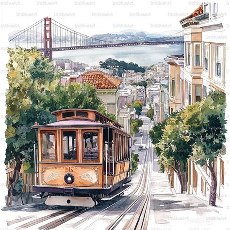 23 San Francisco Clipart Cable Car Street Watercolor Printable 