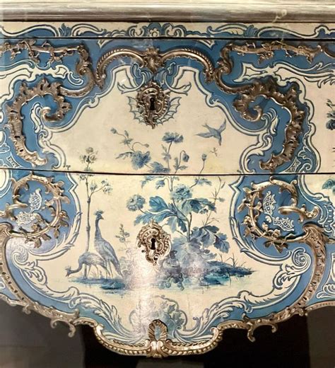 Ornate Blue And White Cabinet With Birds