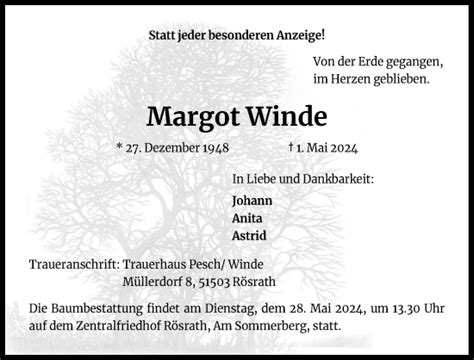 Traueranzeigen Von Margot Winde Wirtrauern