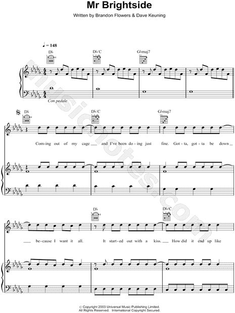 The Killers Mr Brightside Sheet Music In Db Major Download And Print