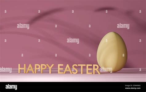 3d Single Yellow Egg And Text Happy Easter On Pink Background With Shadows Easter Holiday