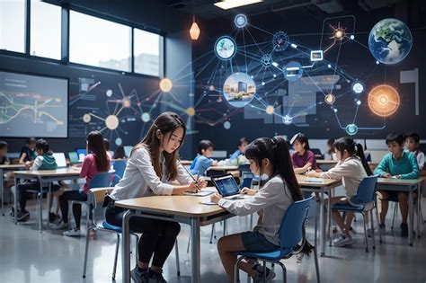 Premium Ai Image Iot And Education Smart Connections In The Futuristic Classroom