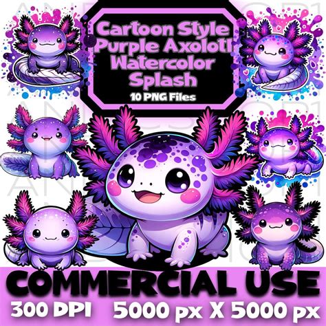 Purple Axolotl Watercolor Png Clipart Bundle Digital Download Etsy