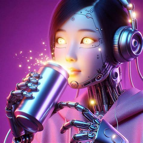 Premium Photo Beautiful Japanese Robot Girl Drinking Light Orange
