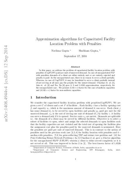 Pdf Approximation Algorithms For Capacitated Facility Location Problem With Penalties