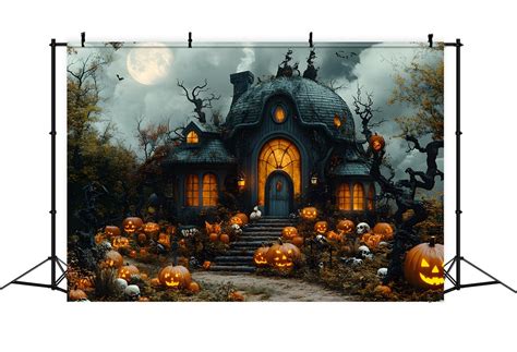 Halloween Horror Witch House Pumpkins Backdrop Rr8 391 Dbackdrop