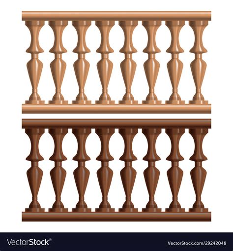 Realistic Detailed 3d Vintage Railing Wood Set Vector Image