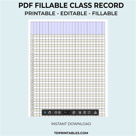 Printable Fillable Class Record Class Gradebook Teacher Gradebook Class Attendance Class
