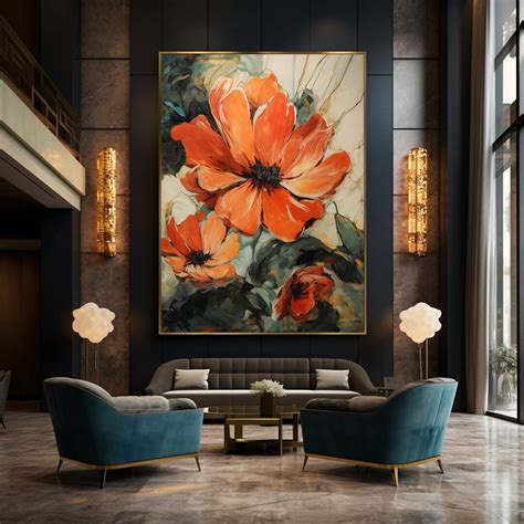 Abstract Orange Flowers Art Print Modern Wall Decor Digital Download
