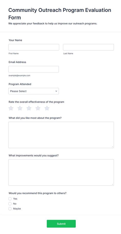 Community Outreach Program Evaluation Form Template Jotform