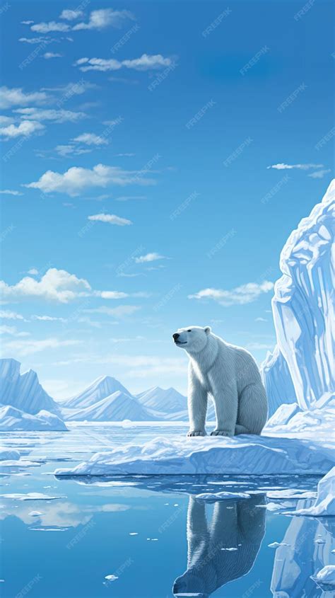 Premium Photo Polar Bear On Ice With An Iceberg In The Background