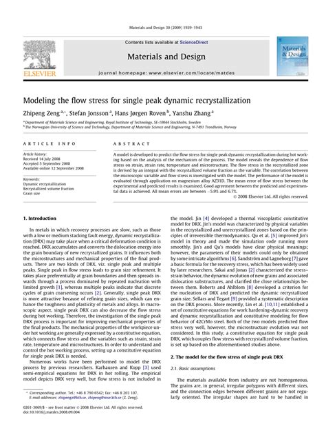 Pdf Modeling The Flow Stress For Single Peak Dynamic Recrystallization