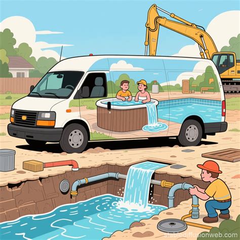 Van Side Illustration With Hot Tub And Construction Scene Stable
