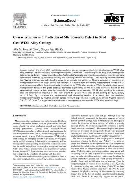 Pdf Characterization And Prediction Of Microporosity Defect In Sand