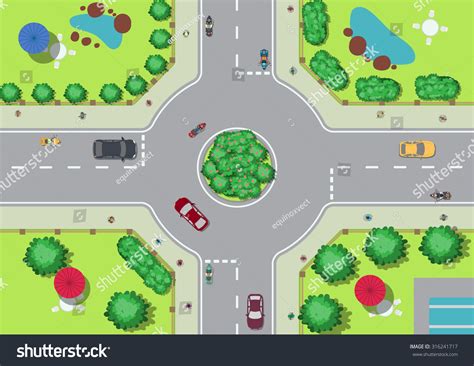 Vector Village Roundabout Traffic People Aerial Stock Vector Royalty