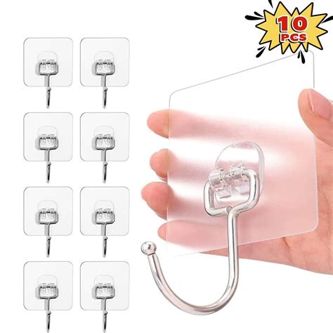 Miaochuan Adhesive Hooks 10 Pack Heavy Duty Waterproof Wall Hooks