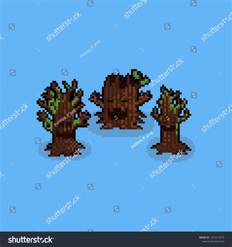 Pixel Art Cartoon Ghost Tree Set8bithalloween Stock Vector Royalty