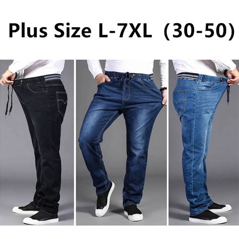 Plus Size Jeans Trousers Men Elastic Denim Pants Large Big Saiz L 7xl