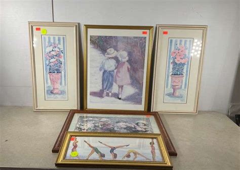 Group Of Five Framed Art Prints With Various Subjects Hash Auctions