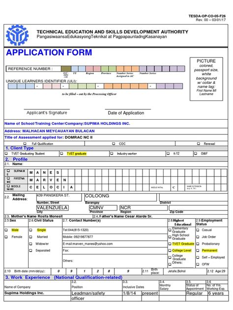 Application Form Technical Education And Skills Development Authority