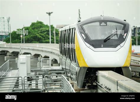 Elevated Monorail Train On Rail Public Transit Monorail Modern Mass Transit Electric Vehicles