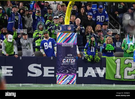 A Crucial Catch Banner Is Seen On A Goalpost As Fans Cheer During An