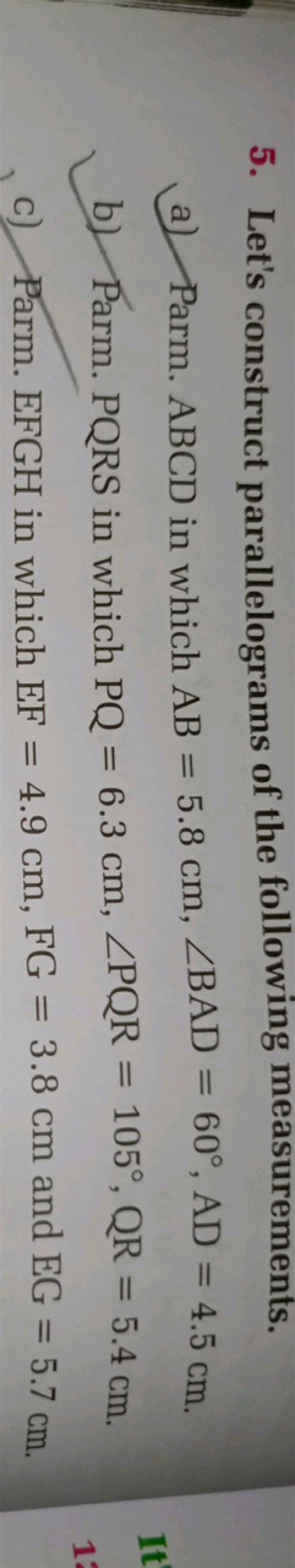 5 Lets Construct Parallelograms Of The Following Measurementsa Parm