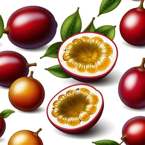 Passion Fruit Vector Set White Background Isolated Premium Ai