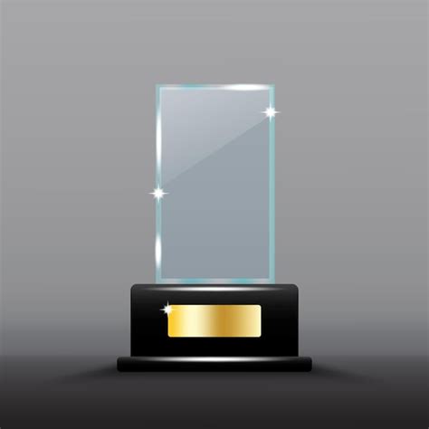 Premium Vector Rectangular Glass Trophy Shiny Gold Plaque Detail Dark