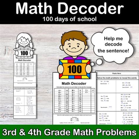 100 Days Of School Math Decoder 3rd And 4th Grade Math Problems One