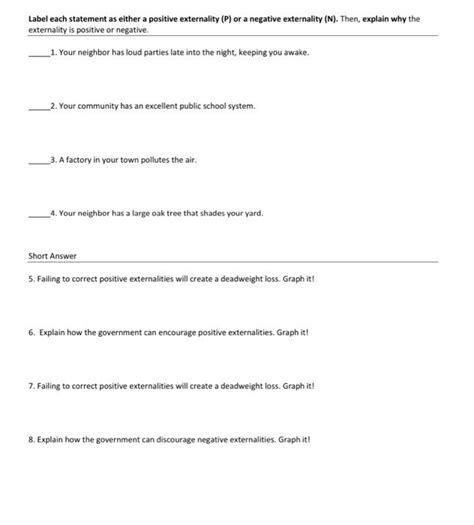 Solved Label Each Statement As Either A Positive Externality