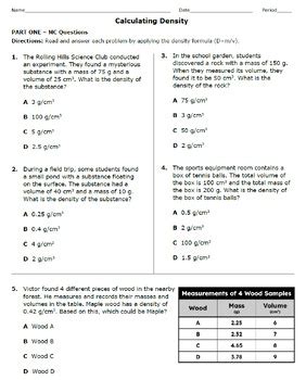 Calculating Density Worksheet By THKScience TPT