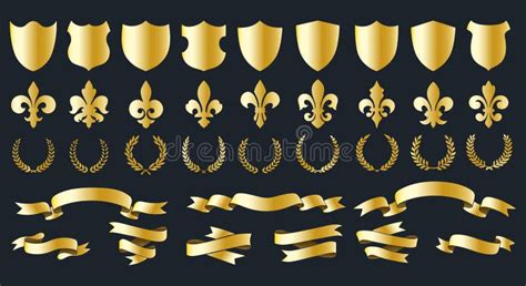 Medieval Golden Shields Laurel Wreaths Stock Illustrations 115