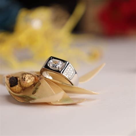 Men Silver Ring White Oval Shape Stone Solitaire Ring Silveradda