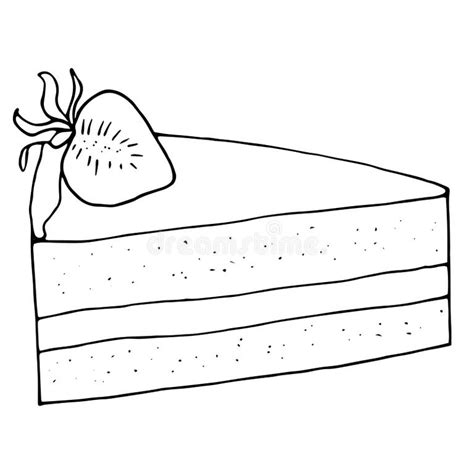 Piece Of Strawberry Sponge Cake Vector Black And White Doodle Element