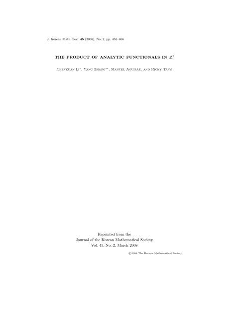 Pdf The Product Of Analytic Functionals In Z