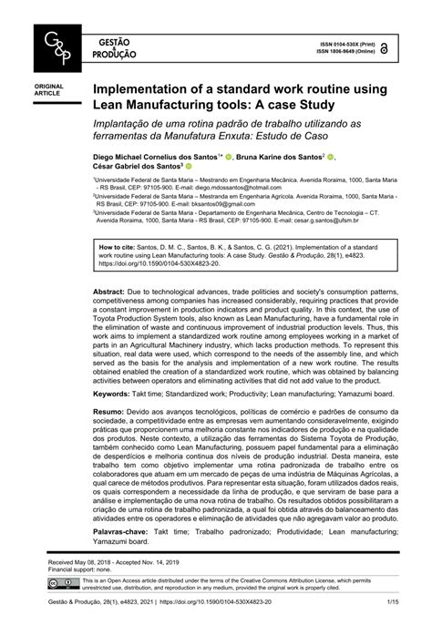 Pdf Implementation Of A Standard Work Routine Using Lean
