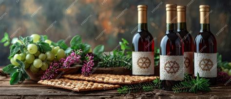 Premium Photo A Rustic Background With A Wine And Matzoh Concept For