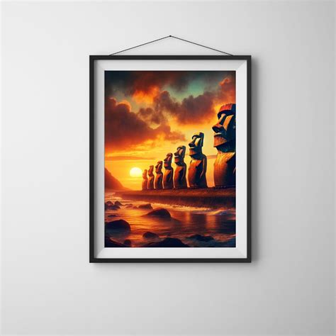 Easter Island Moai Statues At Sunset Digital Print Polynesian Art