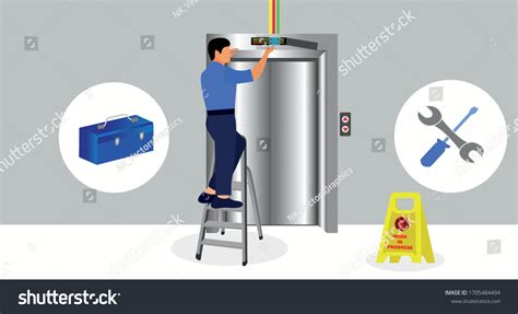Elevator Repair Maintenance Broken Lift Servicing Stock Vector Royalty