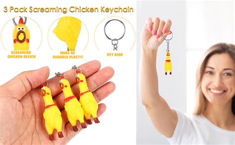 Rubber Chicken Keychain 3 Pack Screaming Chicken Keychain Mini Rubber