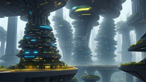 Futuristic High Tech City High Speed Data Transmission Automation
