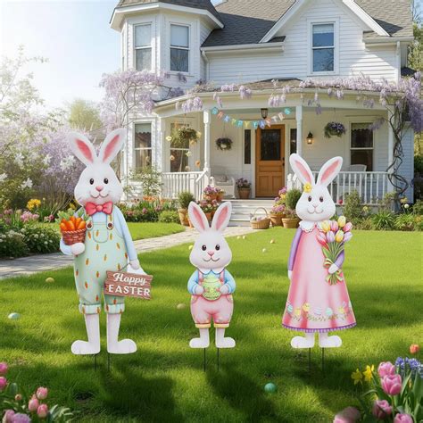 Doublefill 3 Pcs Easter Decorations Outdoor 3d Metal