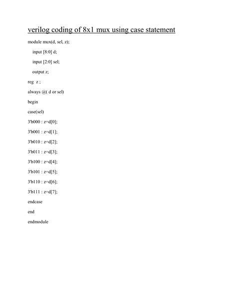 Verilog Coding Of Mux 8 X1 Pdf