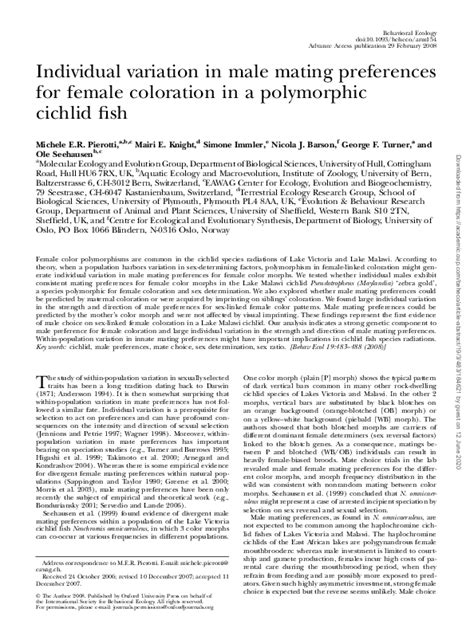 Pdf Individual Variation In Male Mating Preferences For Female