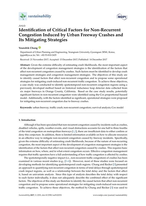 Pdf Identification Of Critical Factors For Non Recurrent Congestion Induced By Urban Freeway
