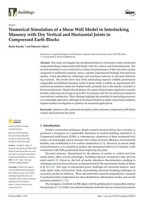 Pdf Numerical Simulation Of A Shear Wall Model In Interlocking