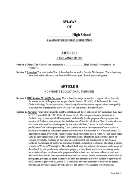Bylaws Of Template High School 6 25 21 Pdf 501c Organization